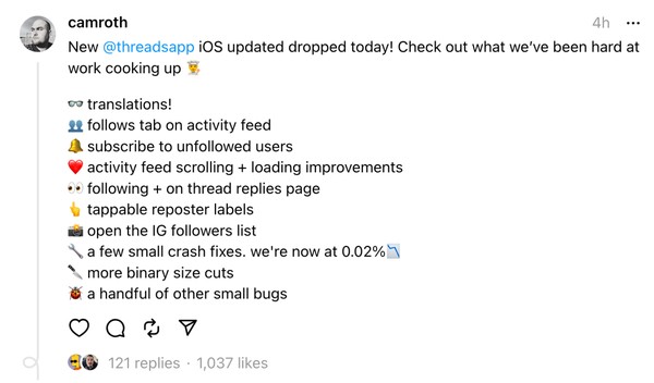 Atualização do Threads para iOS tem opção para traduções e guia de ...